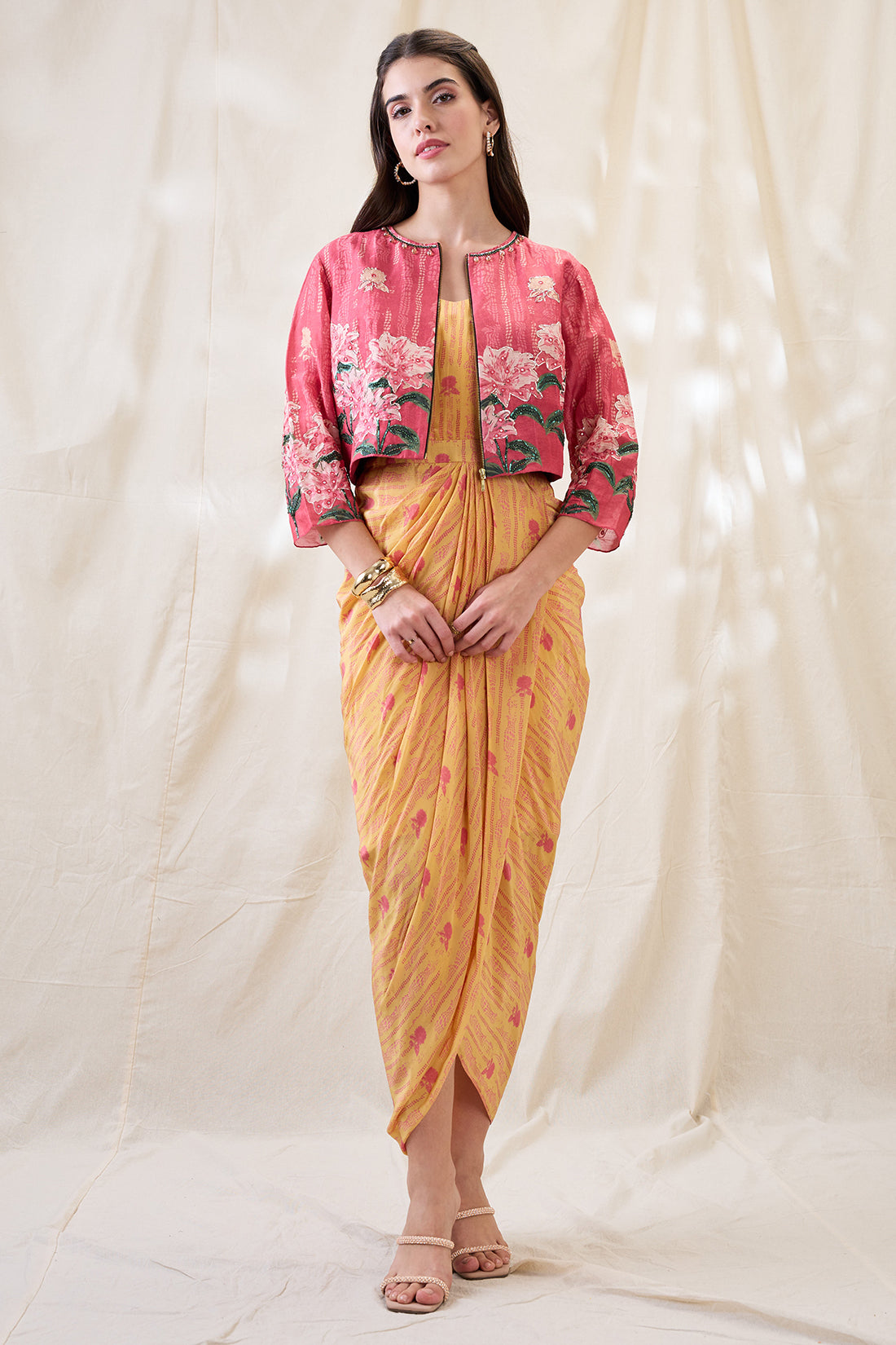 Ravya embellished drape dress set