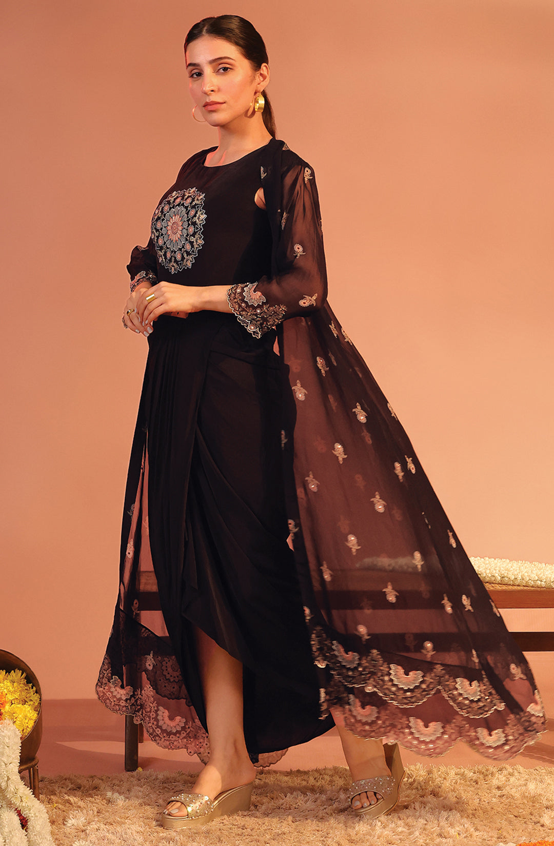 Aarani Applique Overlap Jumpsuit With Belt | Sougat Paul